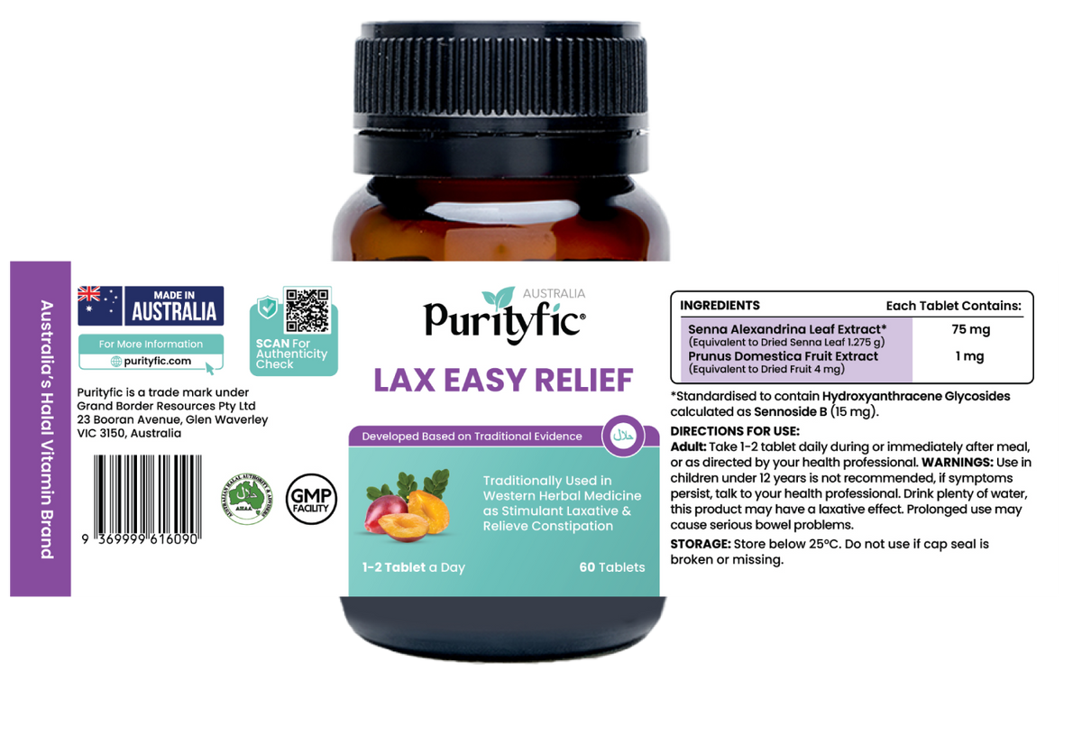 Purityfic Lax Easy® Relief (60 Tablets) - Natural Laxative with Senna
