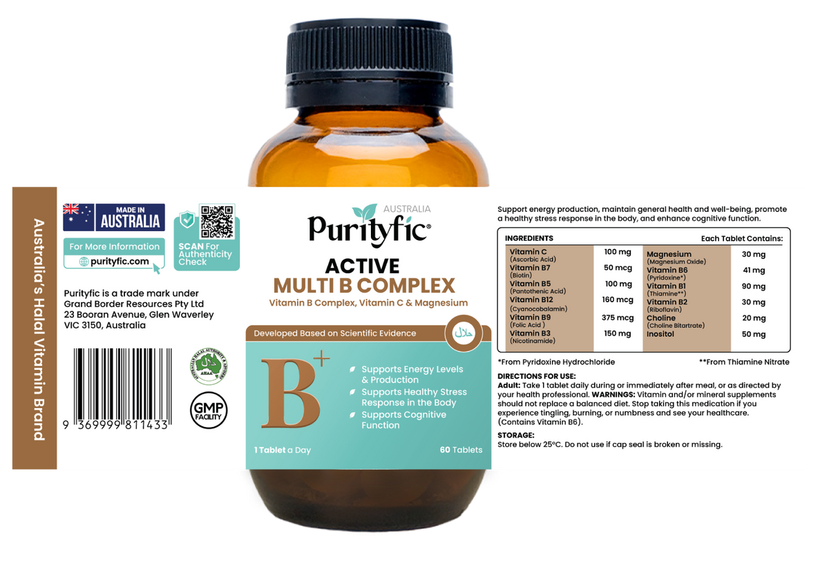 Purityfic Active Multi B Complex 60 Tablets - Boost Energy & Support ...